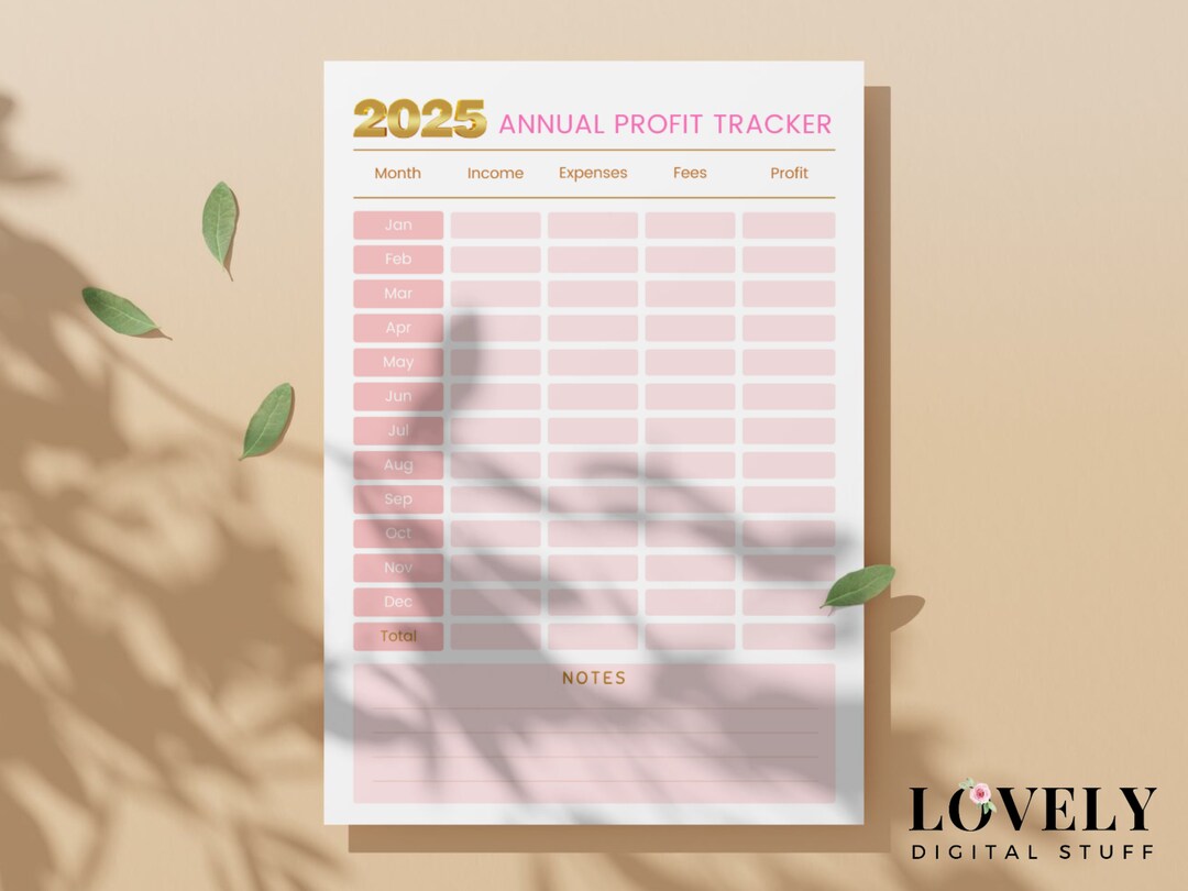 Pink Business Annual Profit Tracker, Printable Business Template ...
