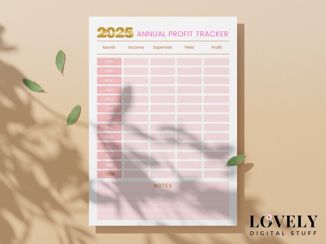 Pink Business Annual Profit Tracker, Printable Business Template ...