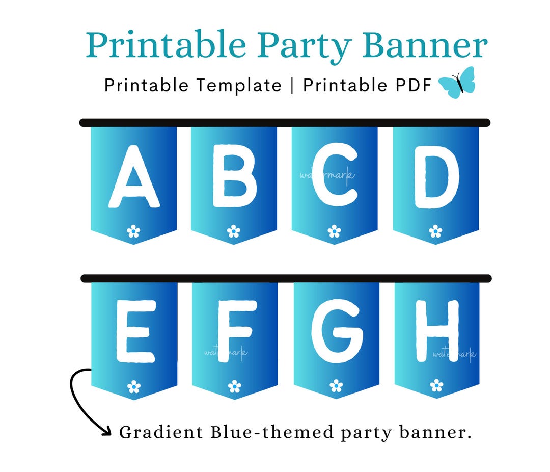 Gradient Blue Party Banner: Printable DIY Decor (PDF) - Etsy