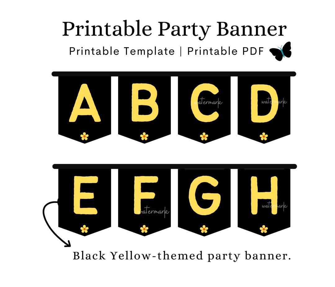 Black and Yellow Party Banner, Printable Banner, Classroom Decor ...