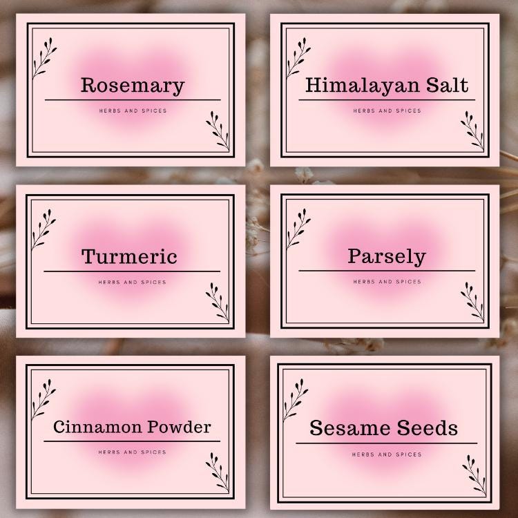 Pink Kitchen Labels, Printable Canister Labels, Herbs and Spices ...