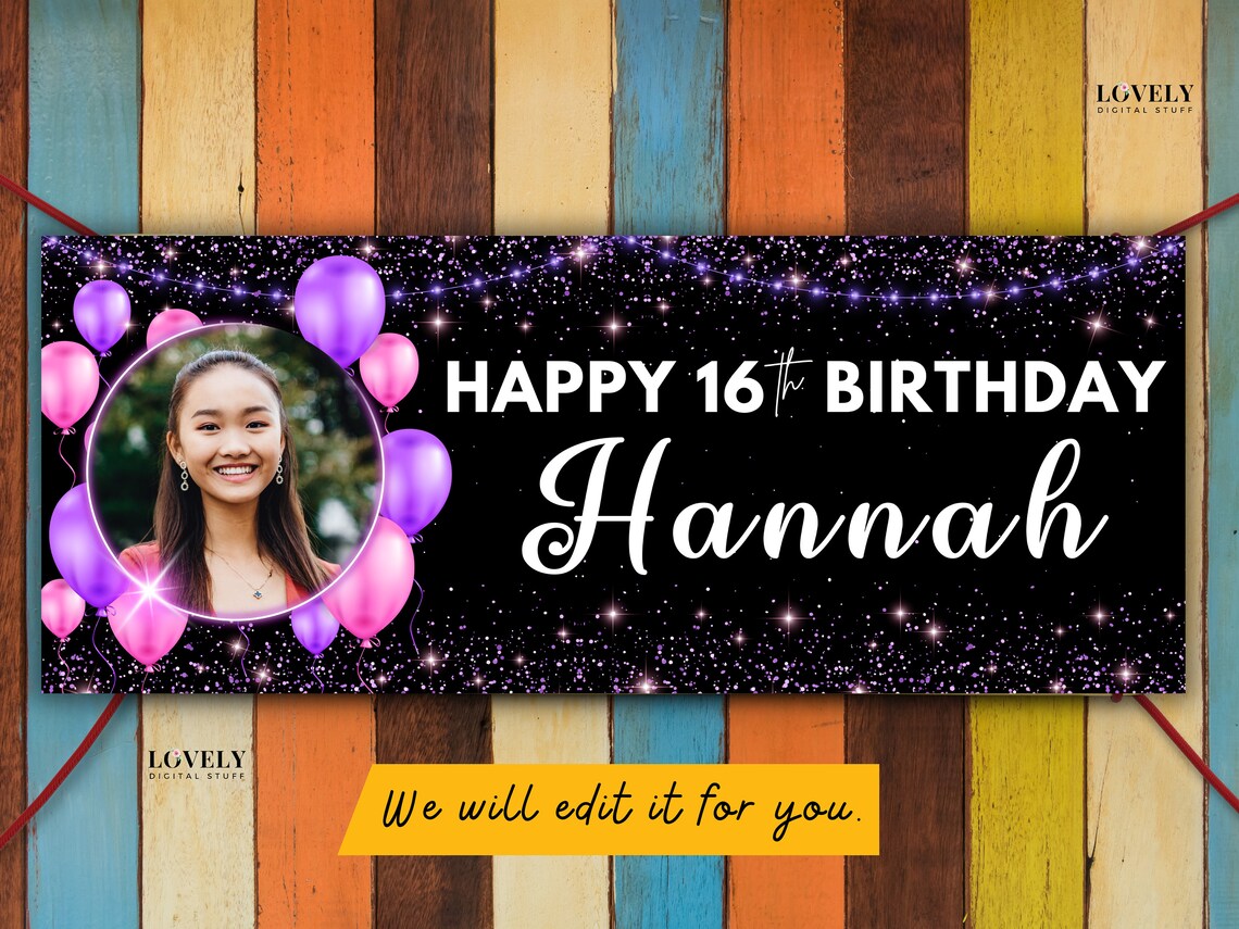 Custom Purple Party Banner, Personalized Birthday Banner With Photo ...