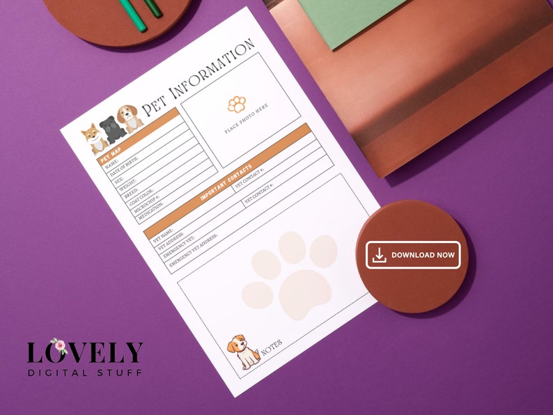 Printable Pet Planner, Dog Health Record, Veterinary Visit, Vet ...