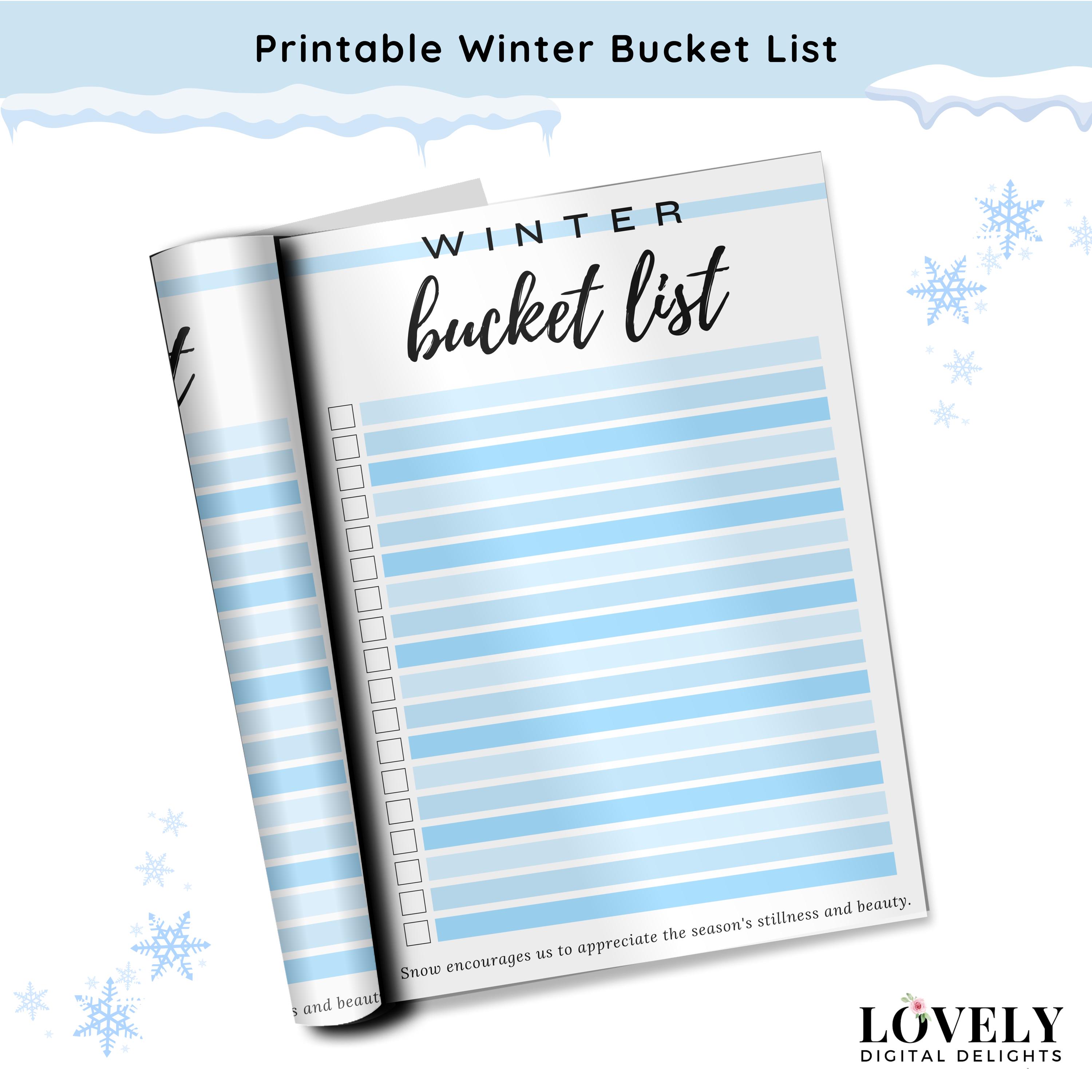Four Seasons Bucket List, Printable Planner Template, Winter Bucket ...