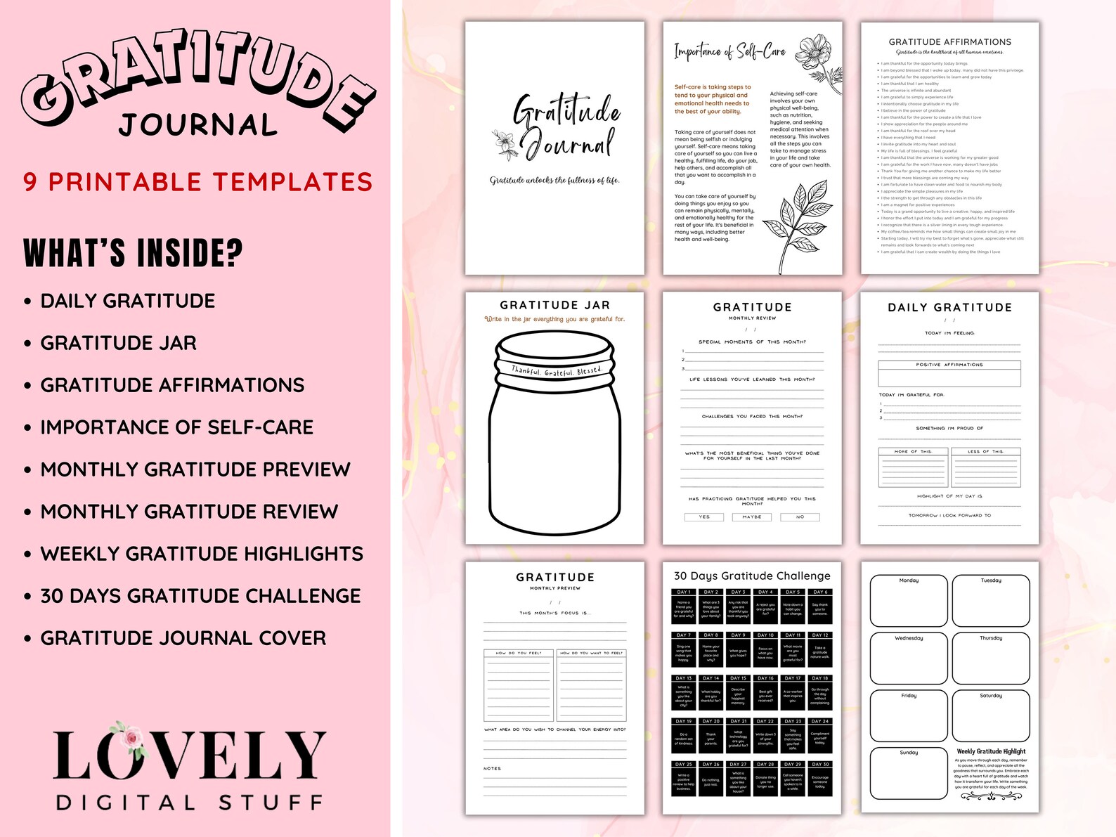 Printable Gratitude Journal Bundle, Wellness, Mindfulness Log ...
