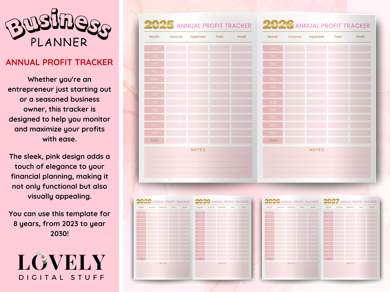 Pink Business Annual Profit Tracker, Printable Business Template ...