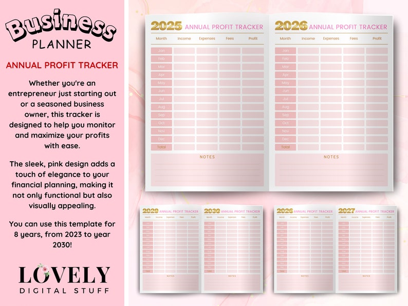 Pink Business Annual Profit Tracker, Printable Business Template ...