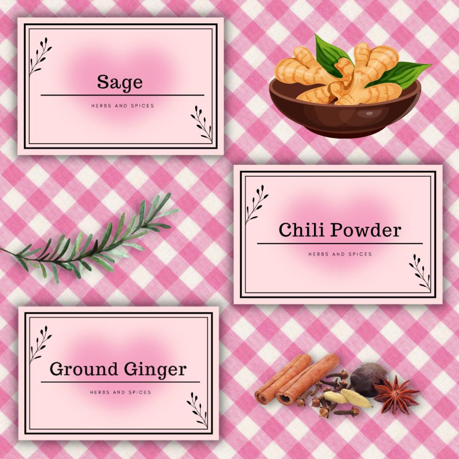 Pink Kitchen Labels, Printable Canister Labels, Herbs and Spices ...