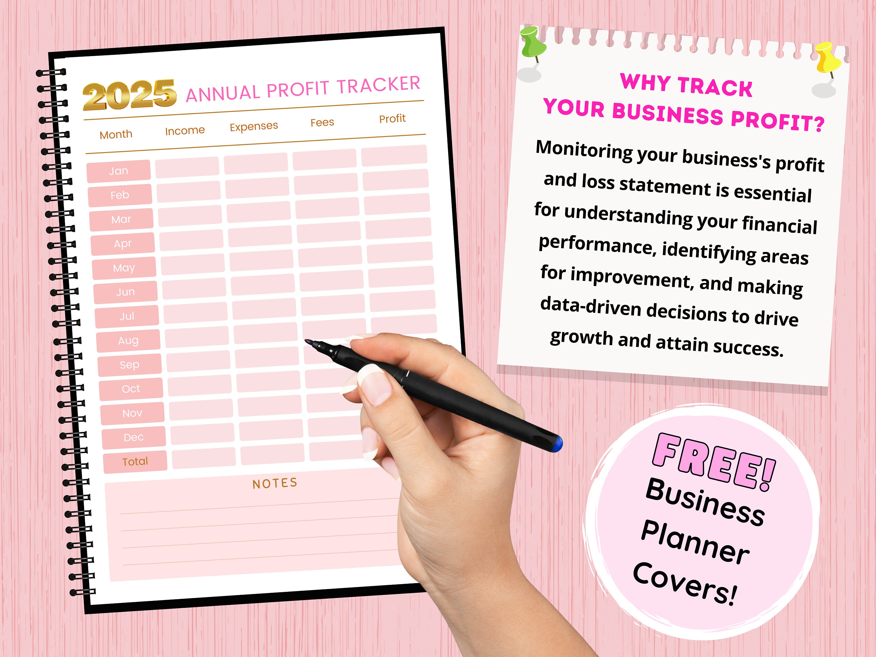 Pink Business Annual Profit Tracker, Printable Business Template ...