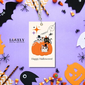 Halloween Gift Tag, Printable Trick or Treat Bag Tag, Halloween Cat Tag ...