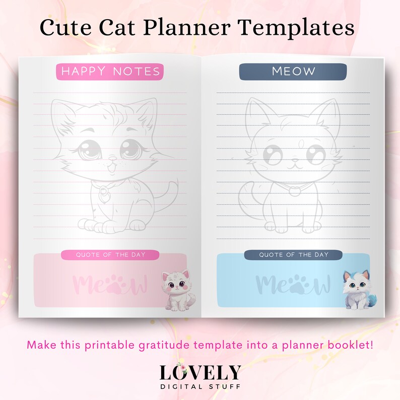 Cat Planner PDF, Cute Cat Monthly Planner Templates, Printable Cat ...