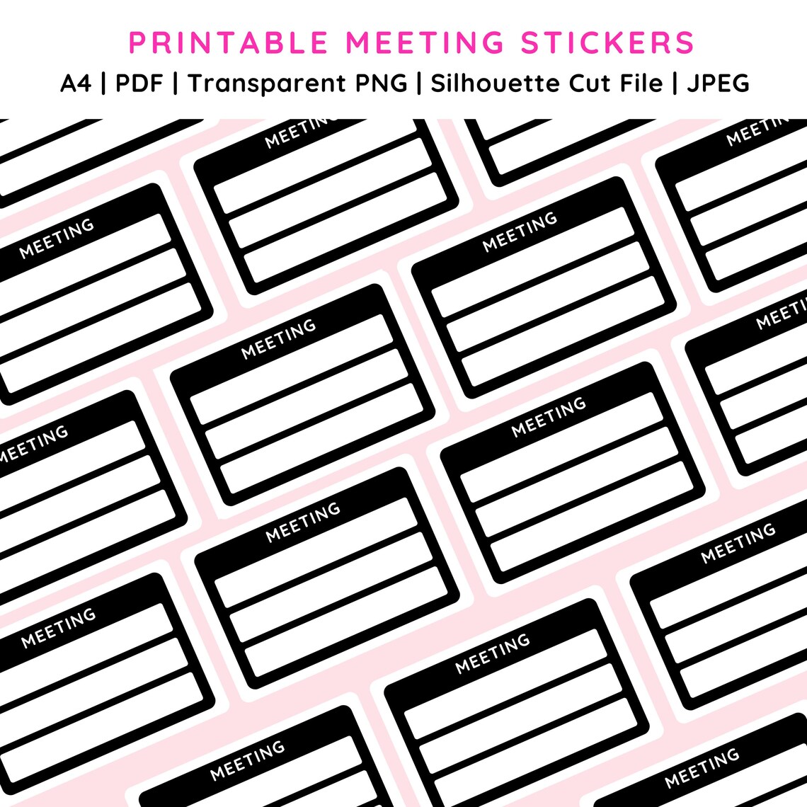 Printable Meeting Stickers: Minimalist Black Planner Stickers (PDF, PNG ...