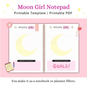 Printable Moon Girl Notepad, Printable Planner Fillers , Happy Planner ...