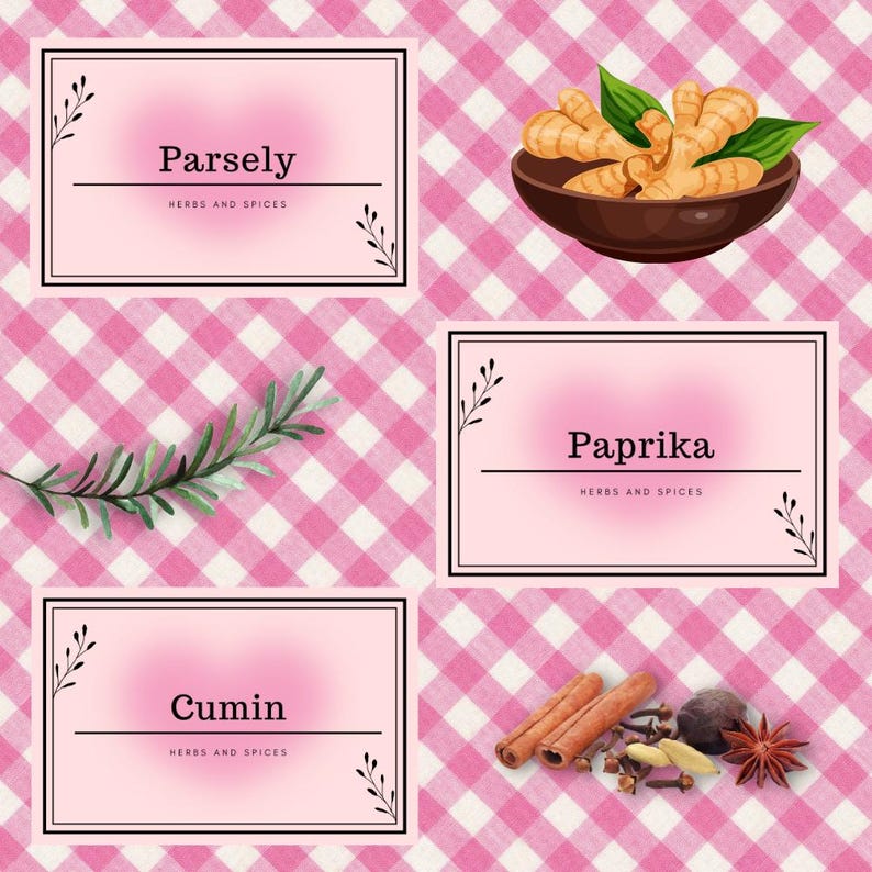 Pink Kitchen Labels, Printable Canister Labels, Herbs and Spices ...