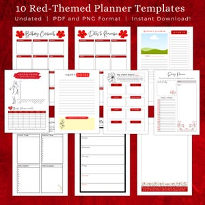 Printable Red Theme Planner Template, 10 Layouts, Instant Download ...