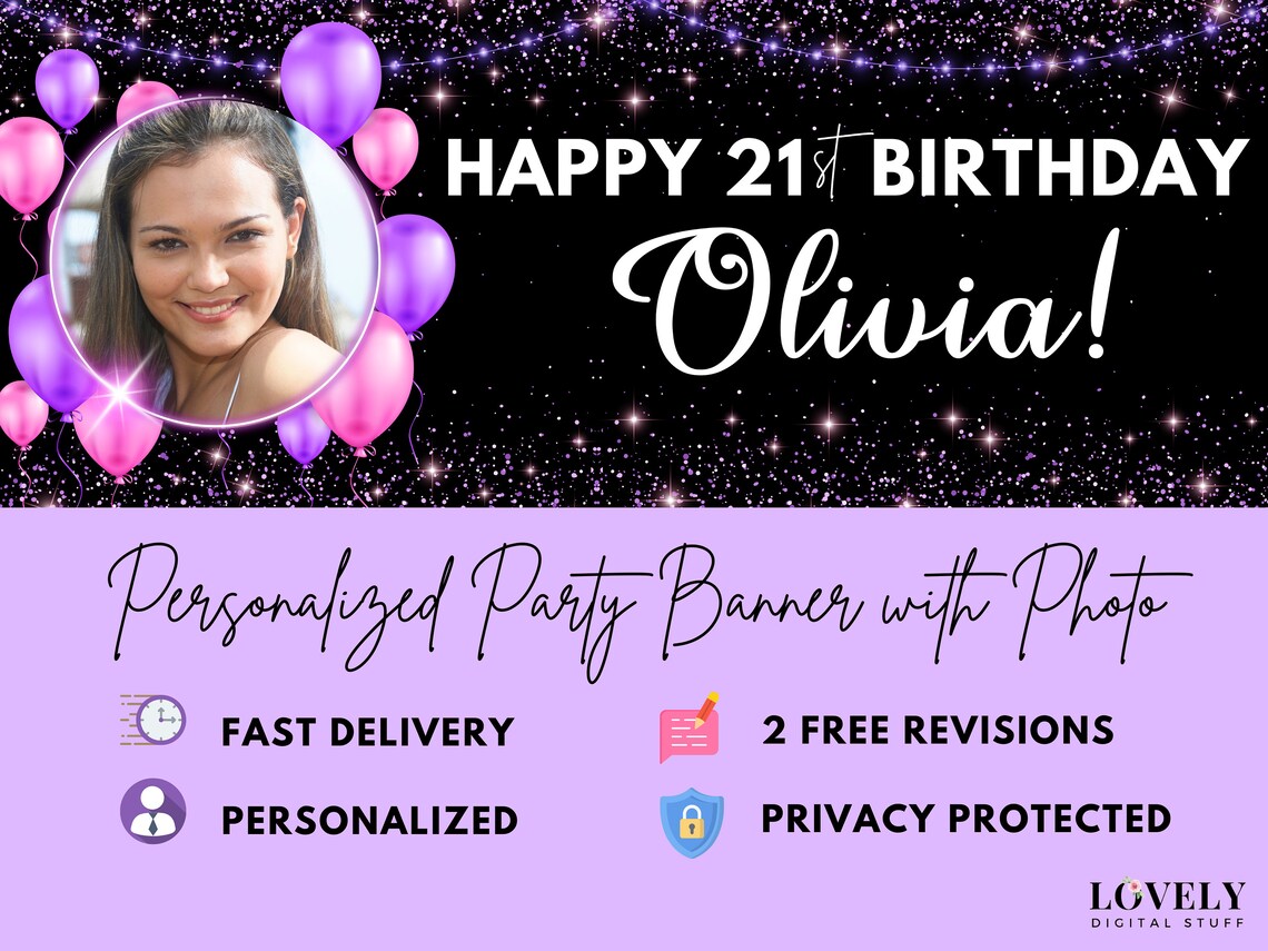 Custom Purple Party Banner, Personalized Birthday Banner With Photo ...