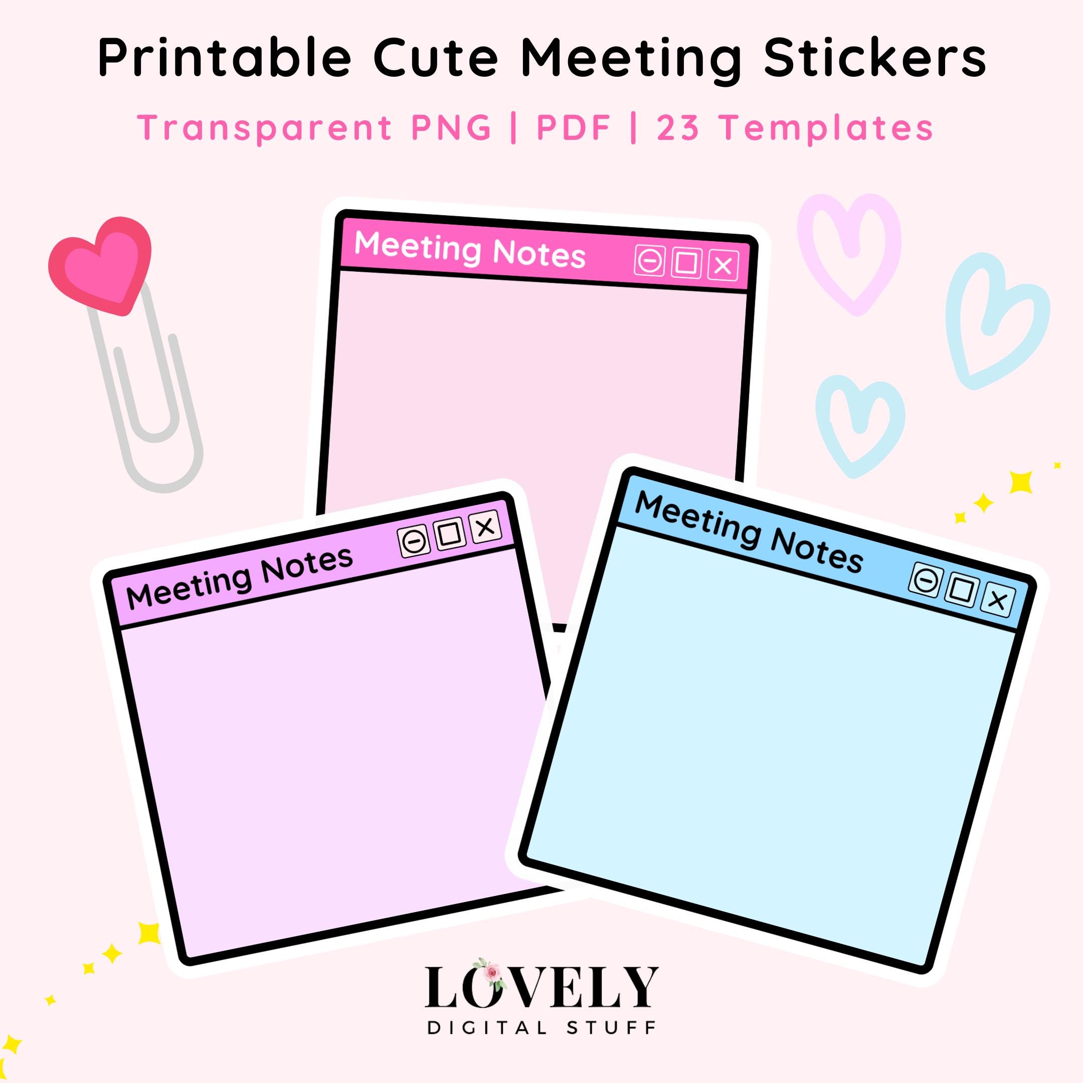 Printable Meeting Stickers, Meeting Notes Templates, 23 Meeting Planner ...