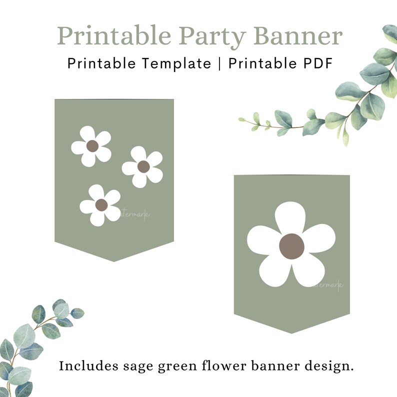 Sage Green Party Banner, Printable Decor, Garden Party Decor, Baby ...