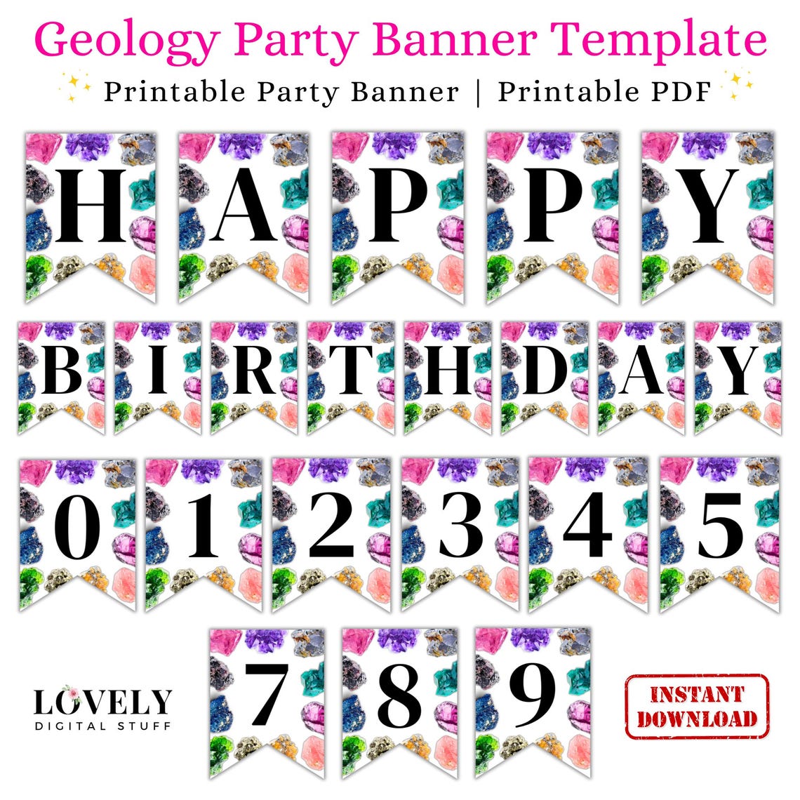 Geology Happy Birthday Banner, Party Banner Template PDF, Printable ...