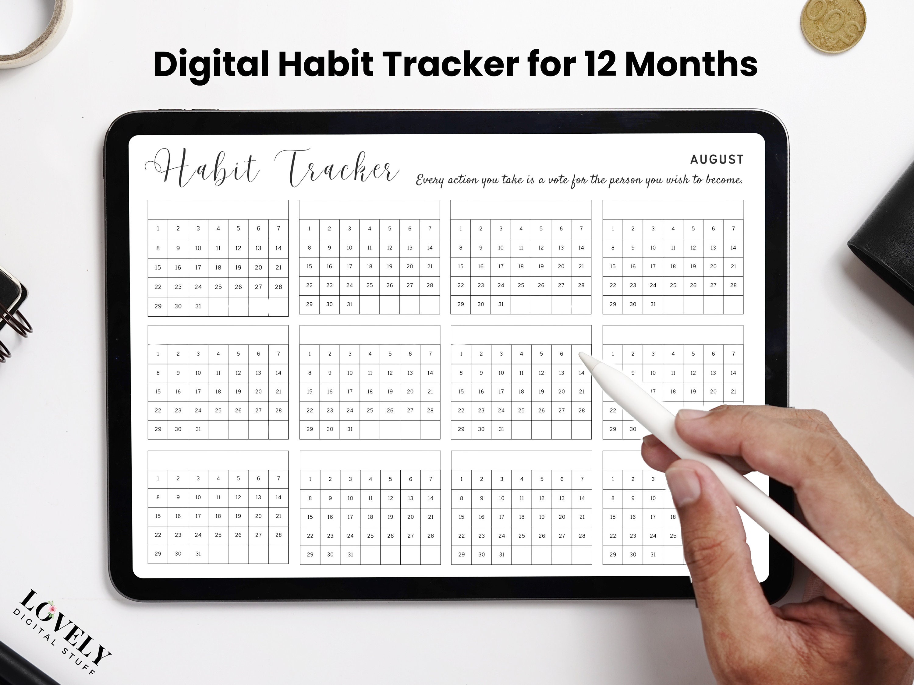Digital Habit Tracker, 12 Months Habit Tracker, Productivity Planner ...