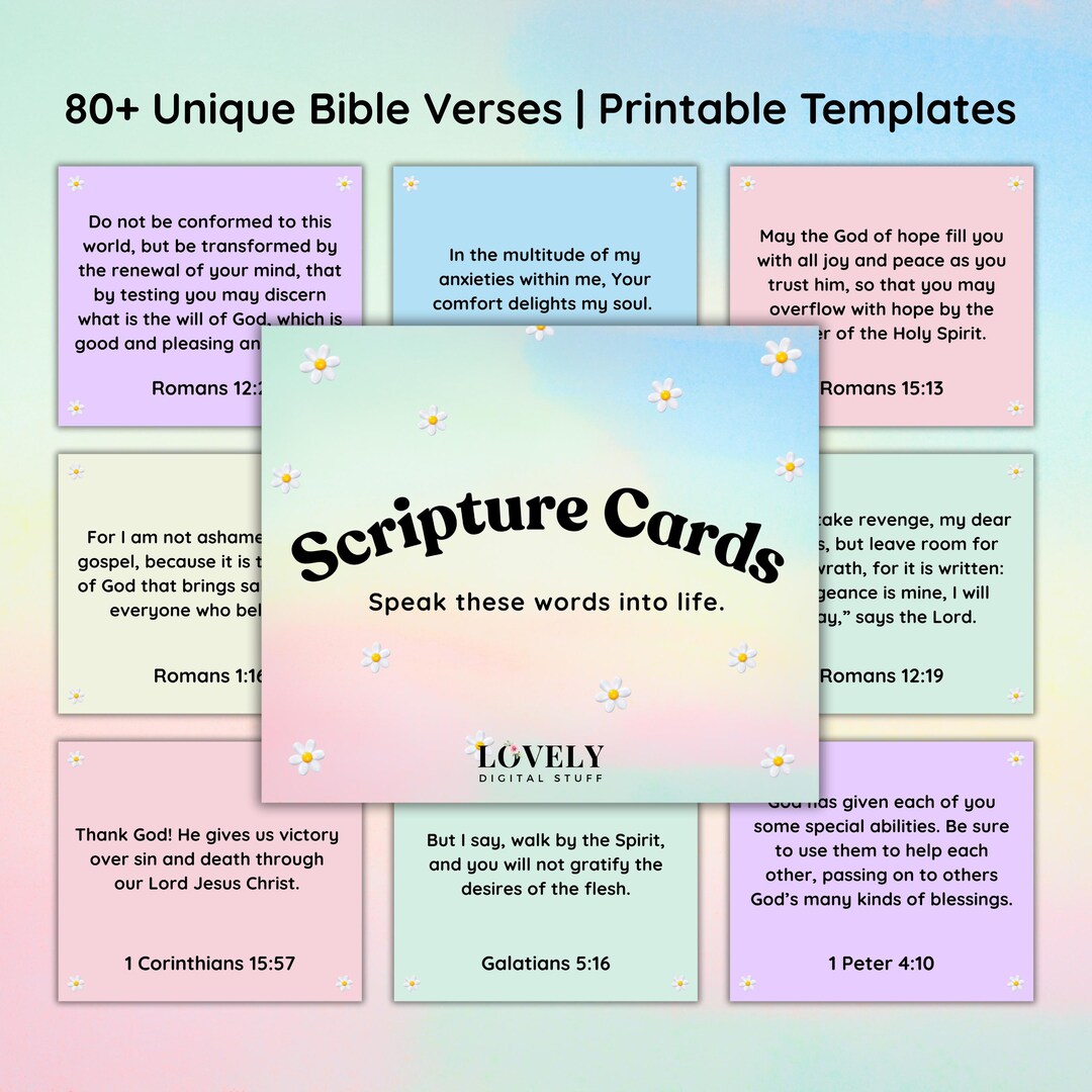 Pastel Color Scripture Cards, Printable Bible Scriptures for Kids ...