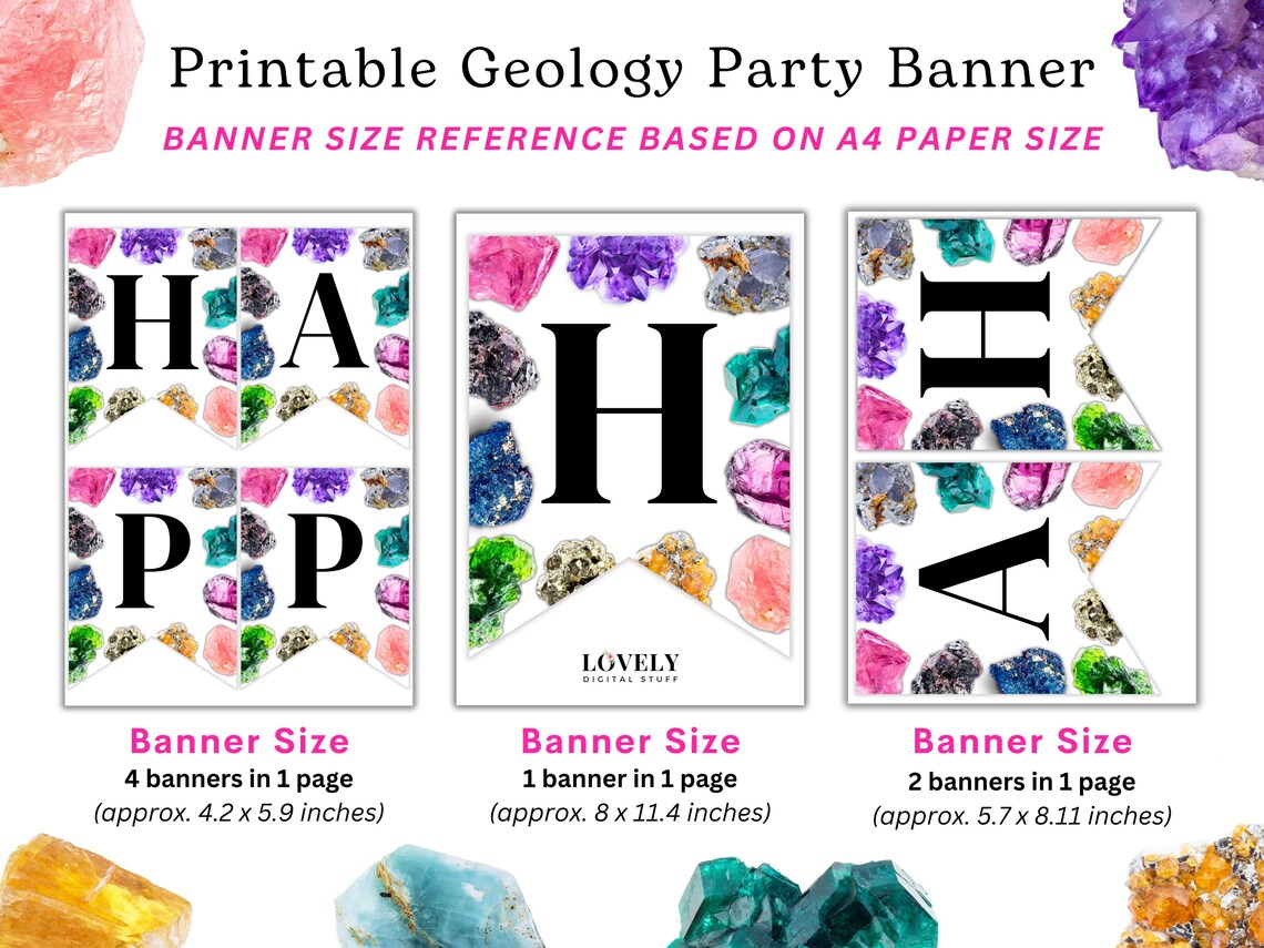 Geology Happy Birthday Banner, Party Banner Template PDF, Printable ...