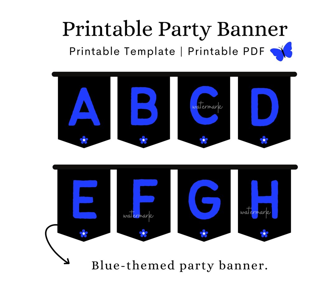 Black and Blue Party Banner, Printable Banner Template, DIY Printable ...