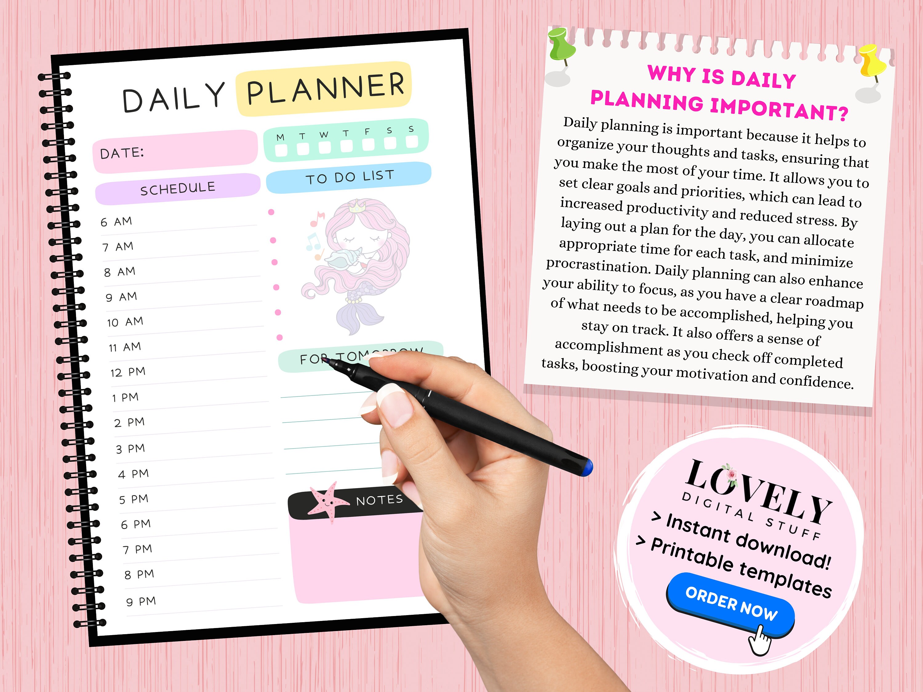 Mermaid Daily Planner Pdf, Printable Daily Planner, Daily Planner ...