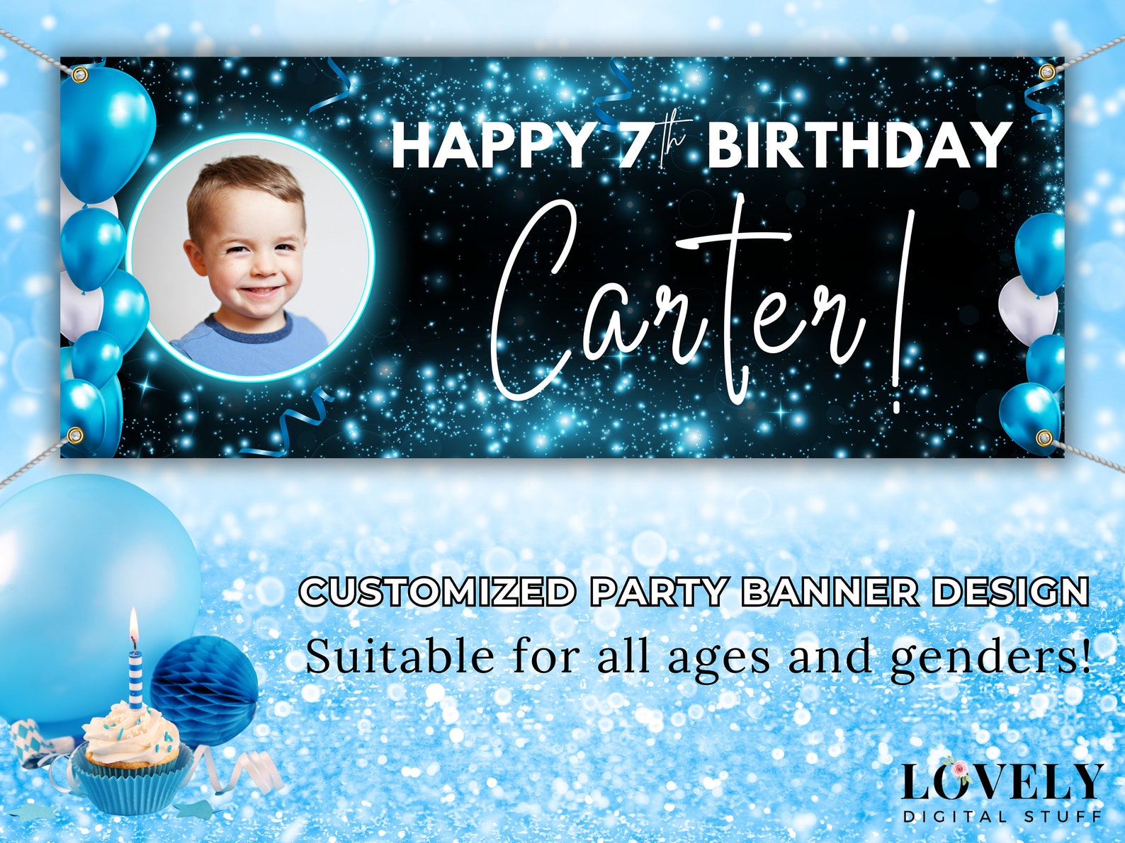 Personalized Blue Birthday Banner With Picture Template, Customized ...