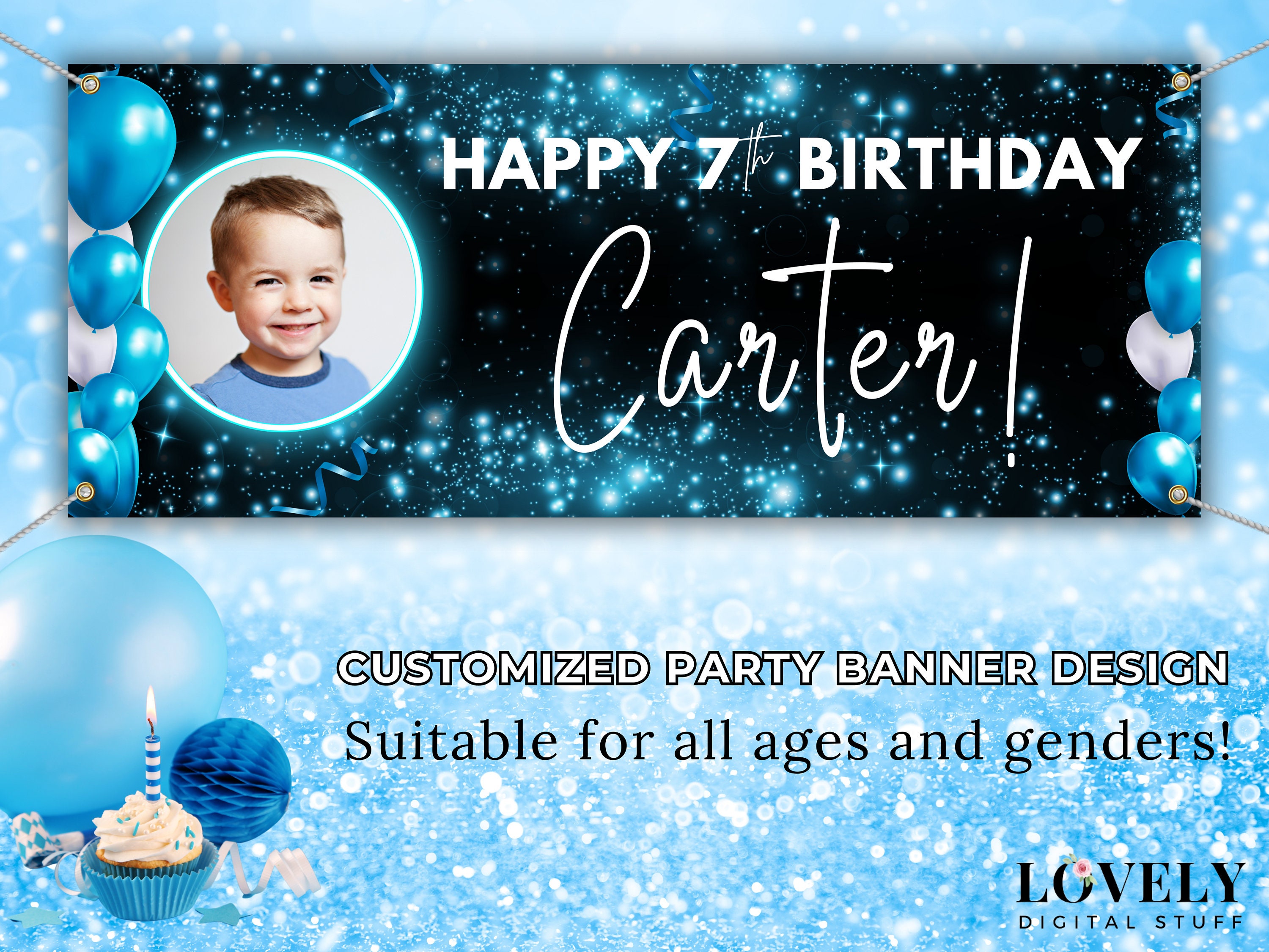 Personalized Blue Birthday Banner With Picture Template, Customized ...