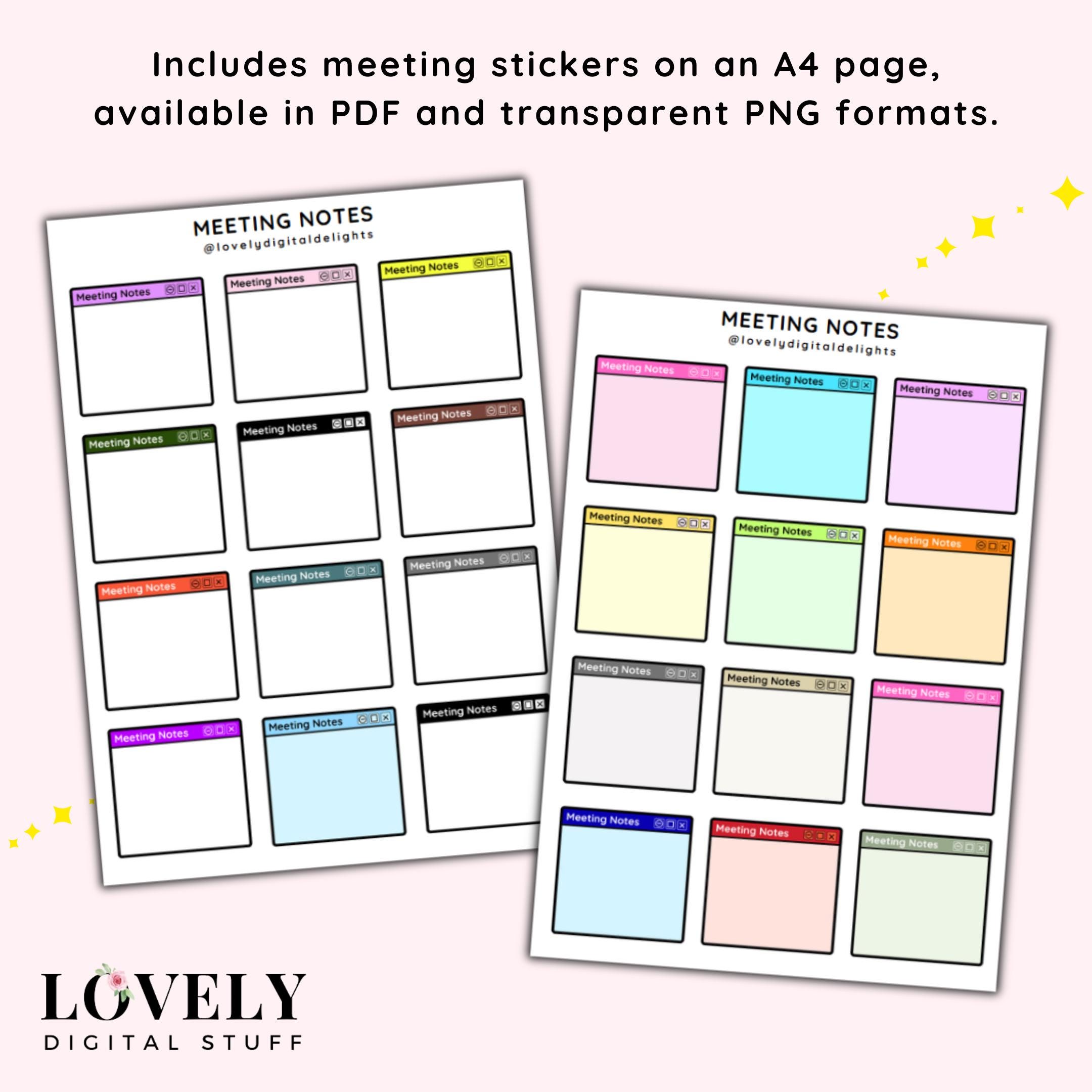 Printable Meeting Stickers, Meeting Notes Templates, 23 Meeting Planner ...