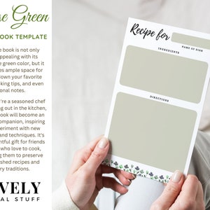 Sage Green Blank Recipe Book Template, Green Cookbook PDF PNG ...