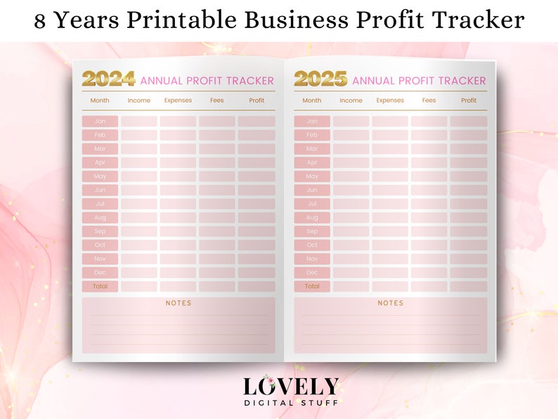 Pink Business Annual Profit Tracker, Printable Business Template ...