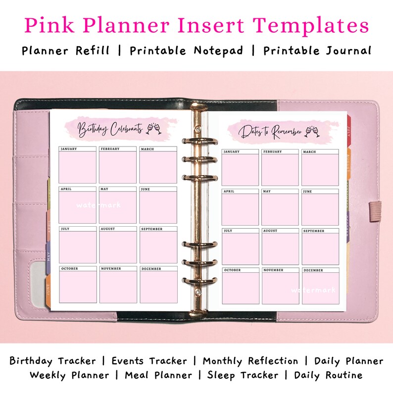 Printable Planner Template, Pink Planner Inserts PNG PDF, Productivity ...