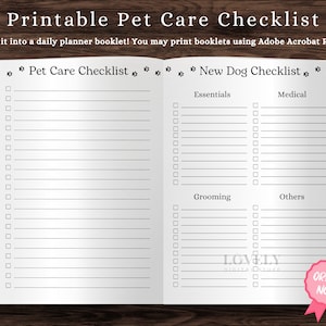 Pet Care Checklist, Printable Pet Care Template, New Dog Checklist, Dog ...