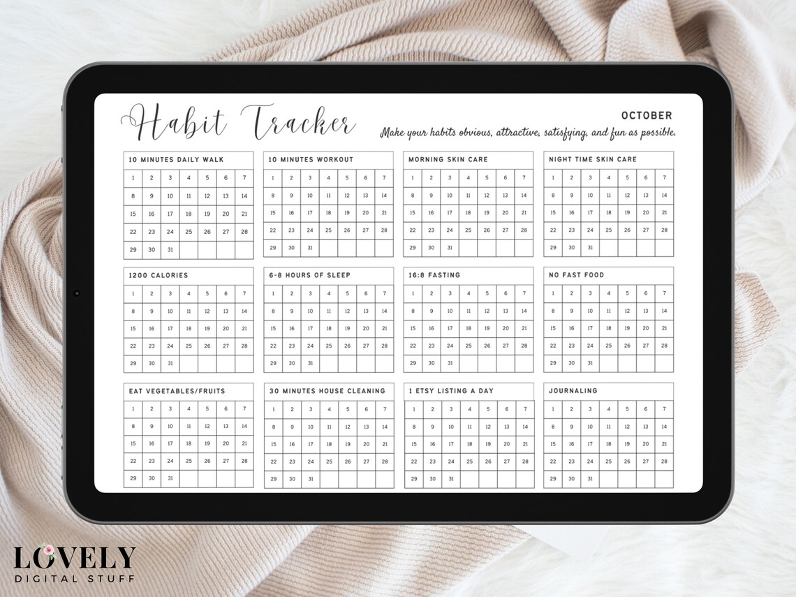 Digital Habit Tracker, 12 Months Habit Tracker, Productivity Planner ...