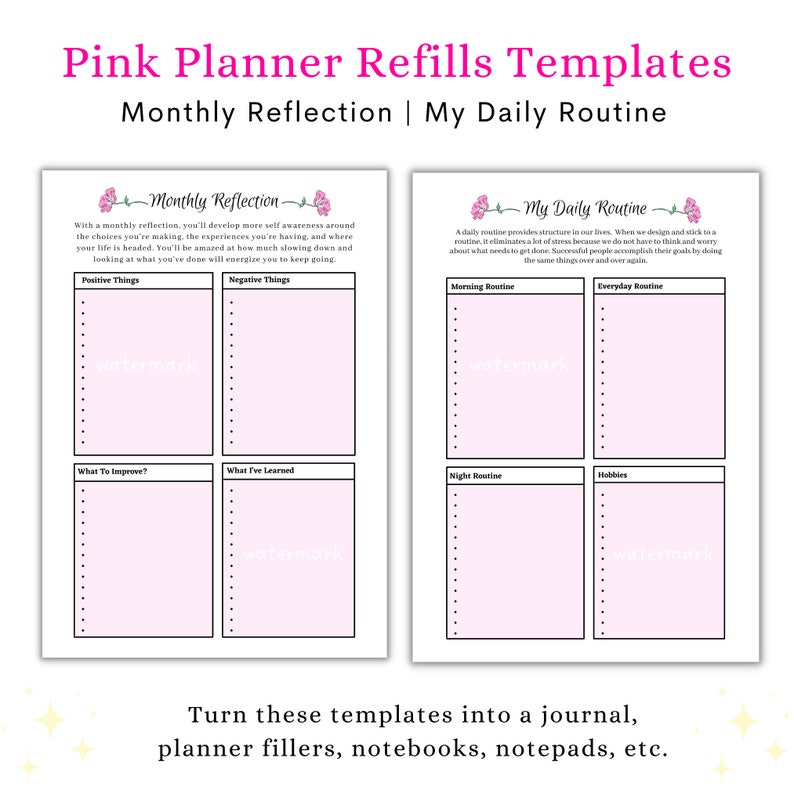 Printable Planner Template, Pink Planner Inserts PNG PDF, Productivity ...