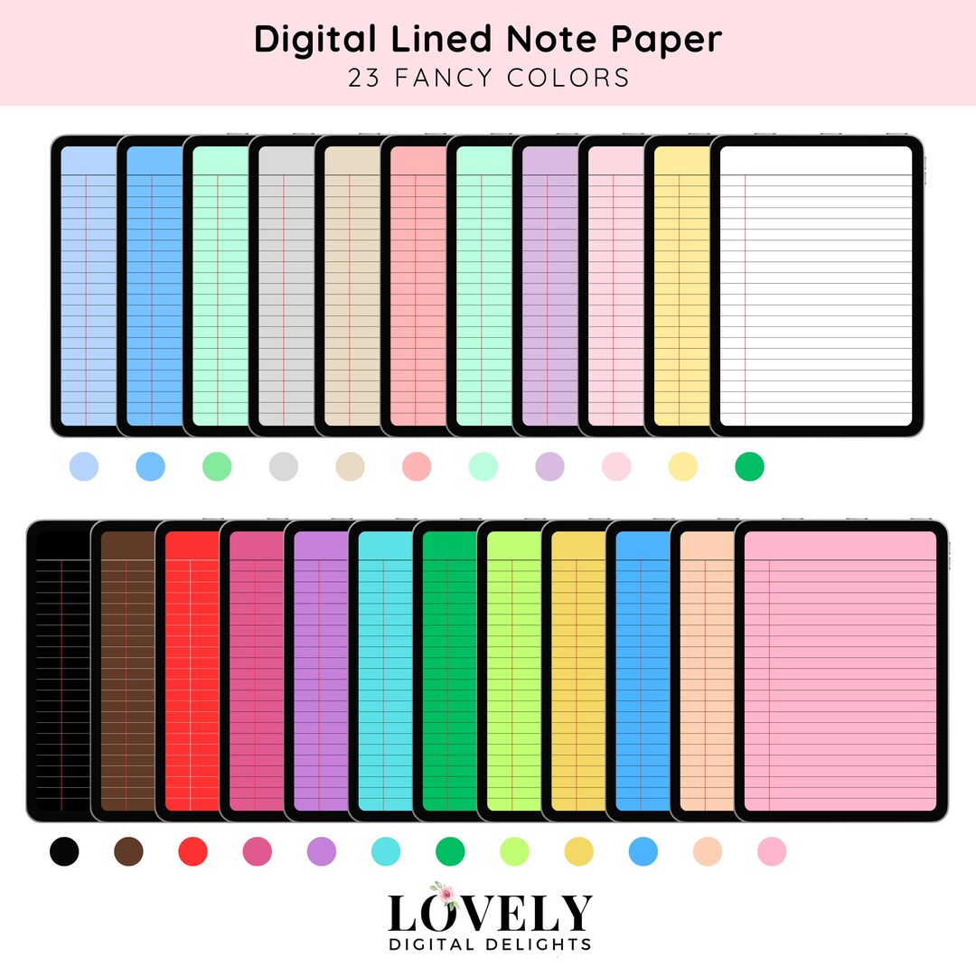 23 Colors Lined Paper Template, Digital Note Paper, Digital Paper ...