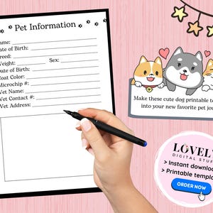 Pet Planner, Minimalist Pet Care Journal Template. Printable PDF Dog ...