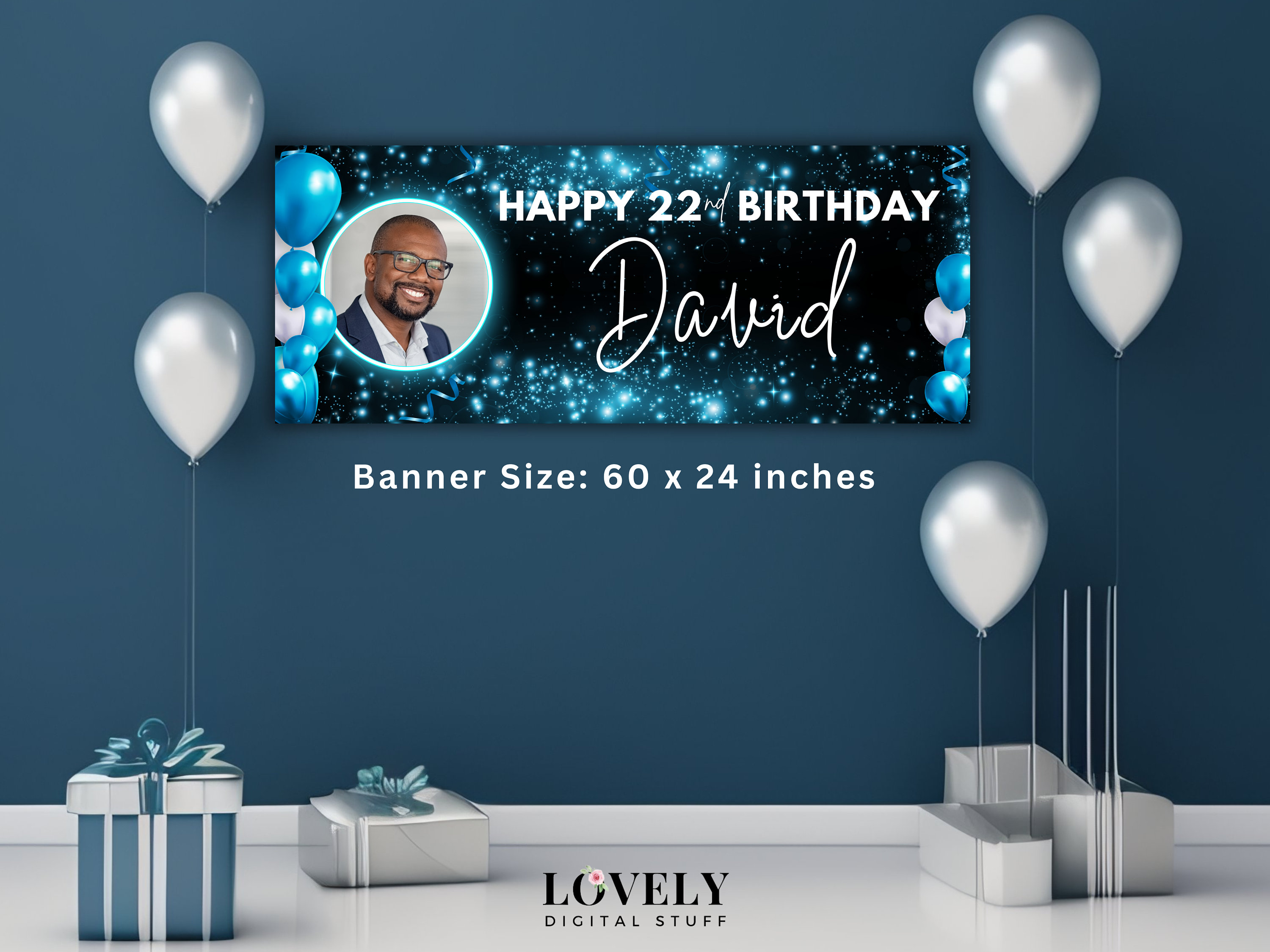 Personalized Blue Birthday Banner With Picture Template, Customized ...