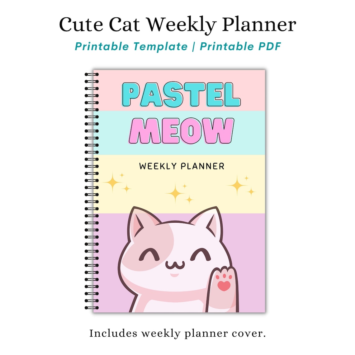 Pastel Cat Notepad, Weekly Planner Printable Template, PDF Weekly ...