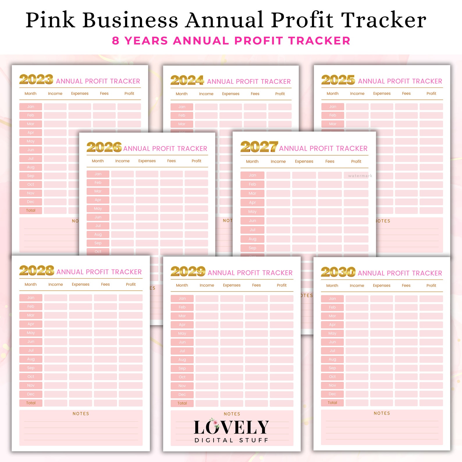 Pink Business Annual Profit Tracker, Printable Business Template ...