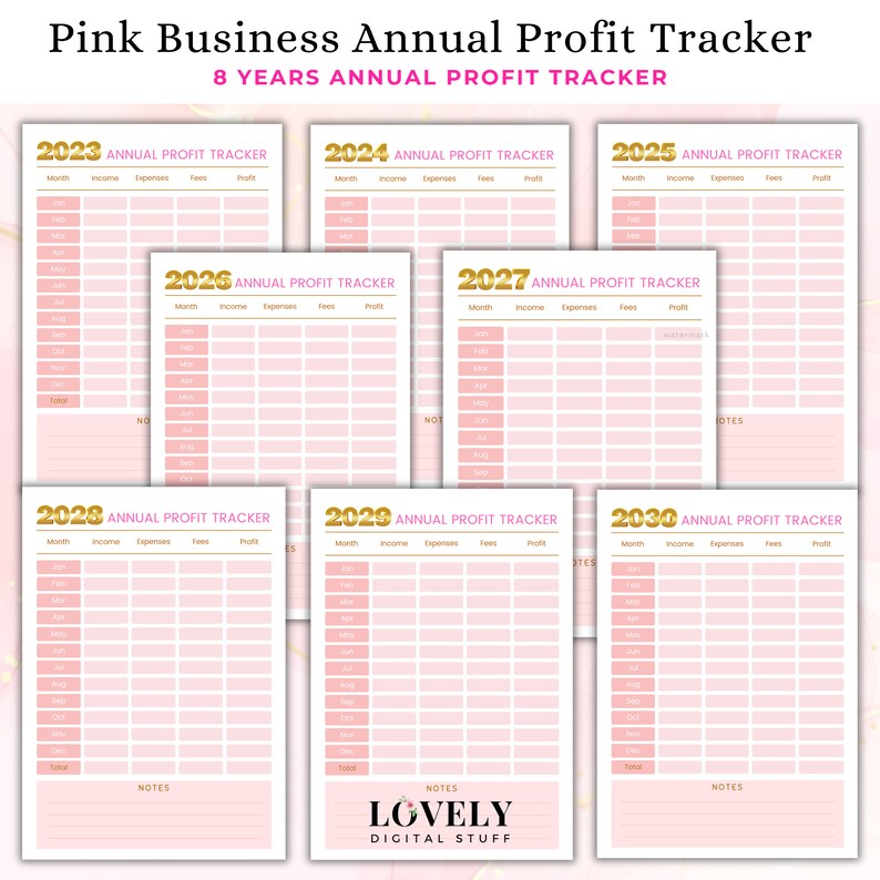 Pink Business Annual Profit Tracker, Printable Business Template ...