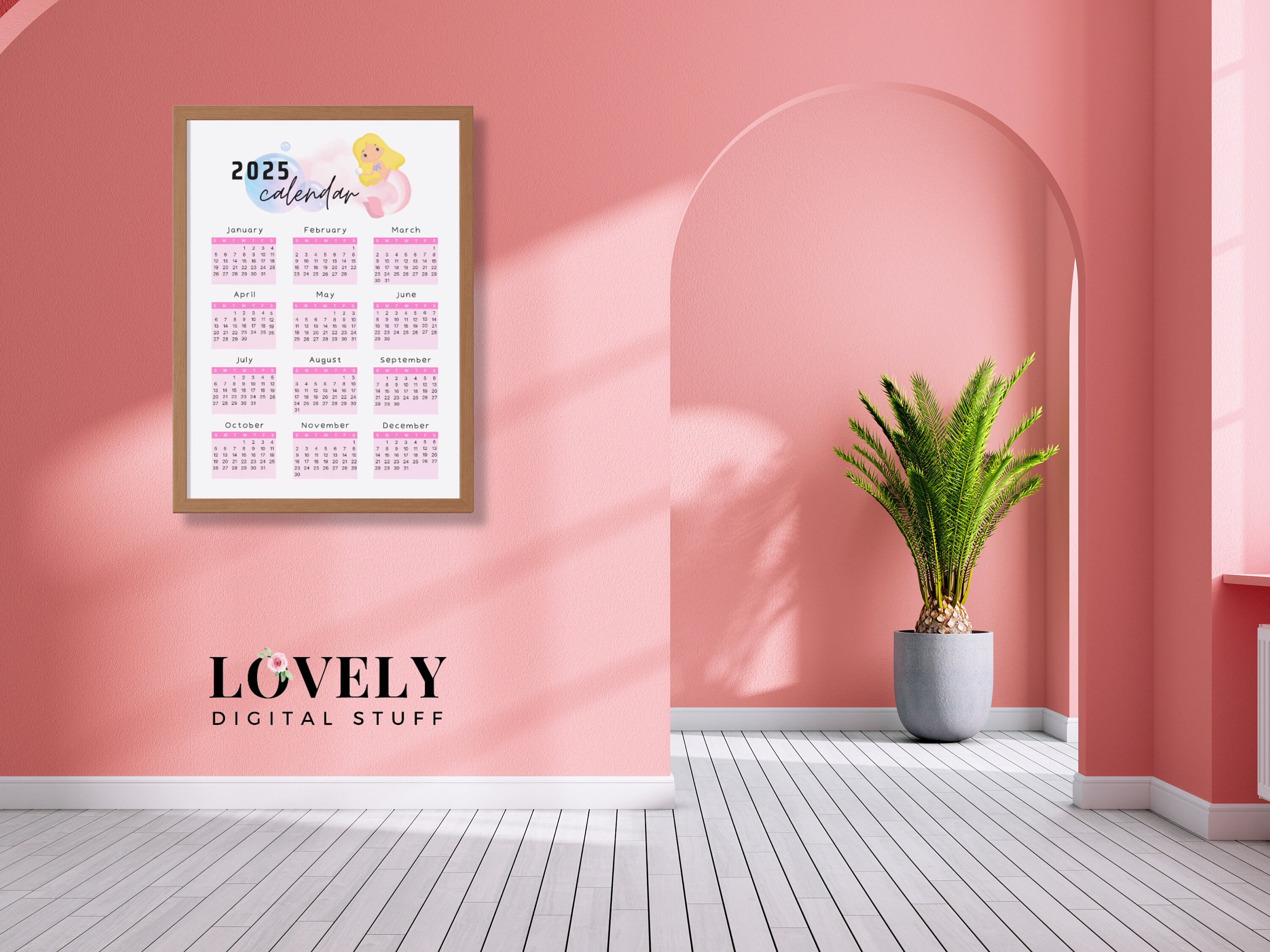 2025 Printable Calendar, Mermaid Calendar Template, Mermaid Fantasy ...