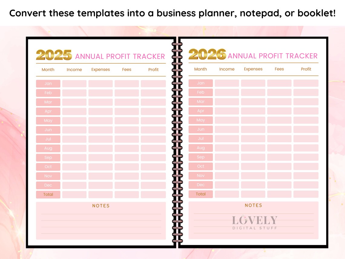Pink Business Annual Profit Tracker, Printable Business Template ...