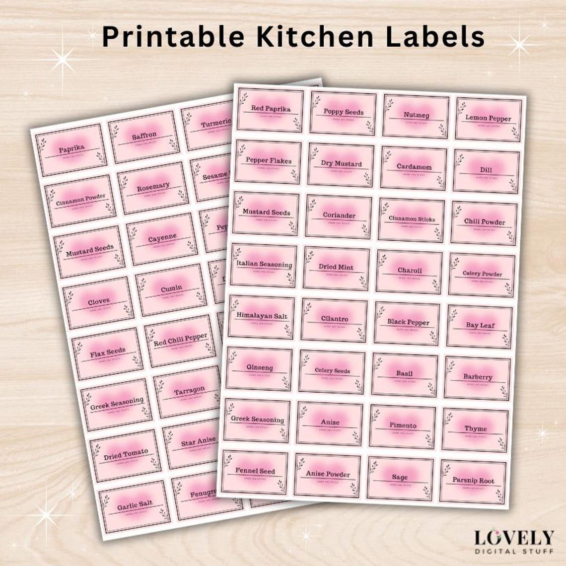 Pink Kitchen Labels, Printable Canister Labels, Herbs and Spices ...