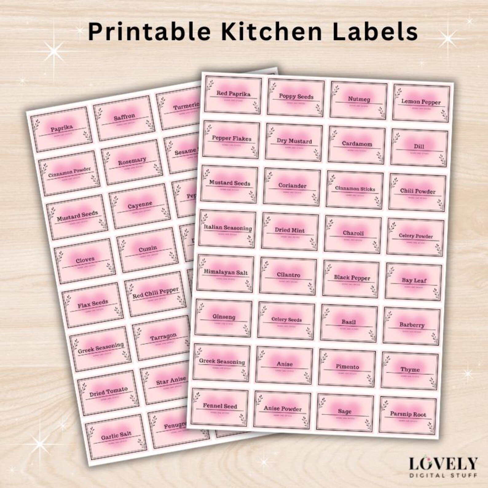 Pink Kitchen Labels, Printable Canister Labels, Herbs and Spices ...