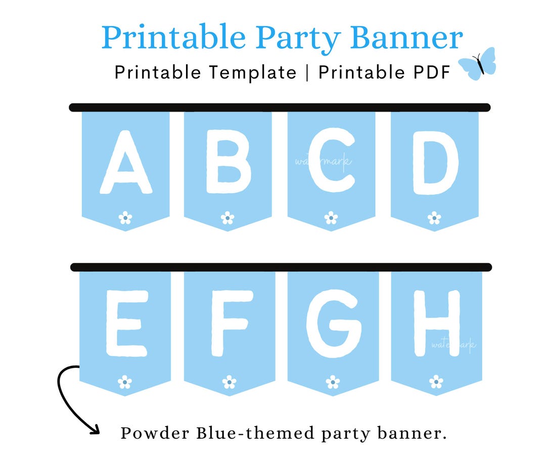 Powder Blue Party Banner, Printable Party Decor, Baby Shower Printable ...