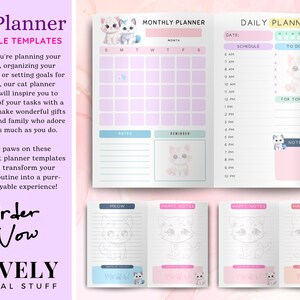 Cat Planner PDF, Cute Cat Monthly Planner Templates, Printable Cat ...