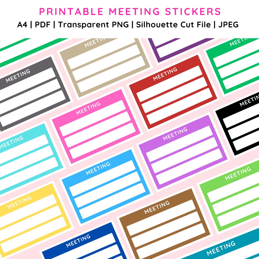 Printable Meeting Stickers, Meeting Cards, Work Stickers, Silhouette ...